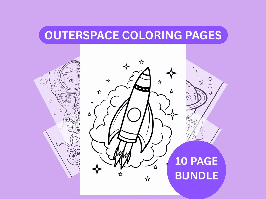 Outer Space Coloring Pages – 10 Page Printable Bundle – Rocket and ...