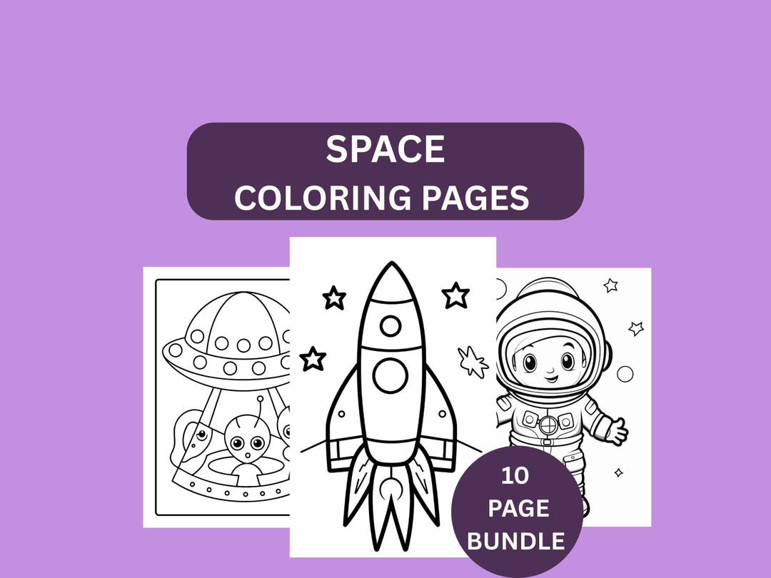 Space Coloring Pages Bundle – 10 Printable PDF Sheets for Kids – Rocket ...