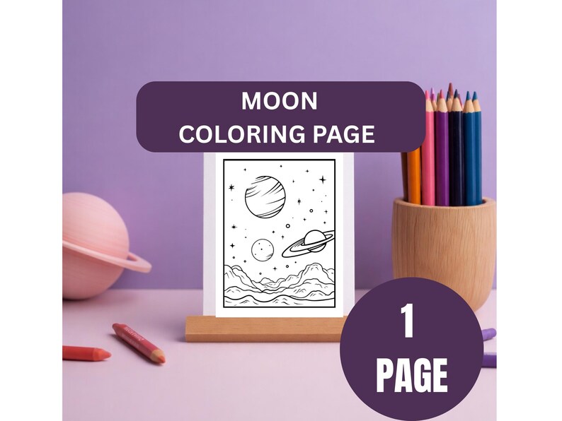 Moon Coloring Page for Kids – Printable Space Coloring Sheet PDF ...