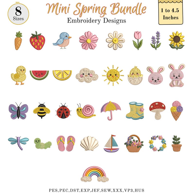 Mini Spring Machine Embroidery Design, Cute Easter and Summer Icons ...