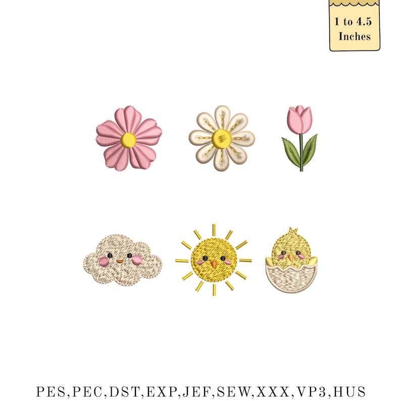 Mini Spring Machine Embroidery Design, Cute Easter and Summer Icons ...