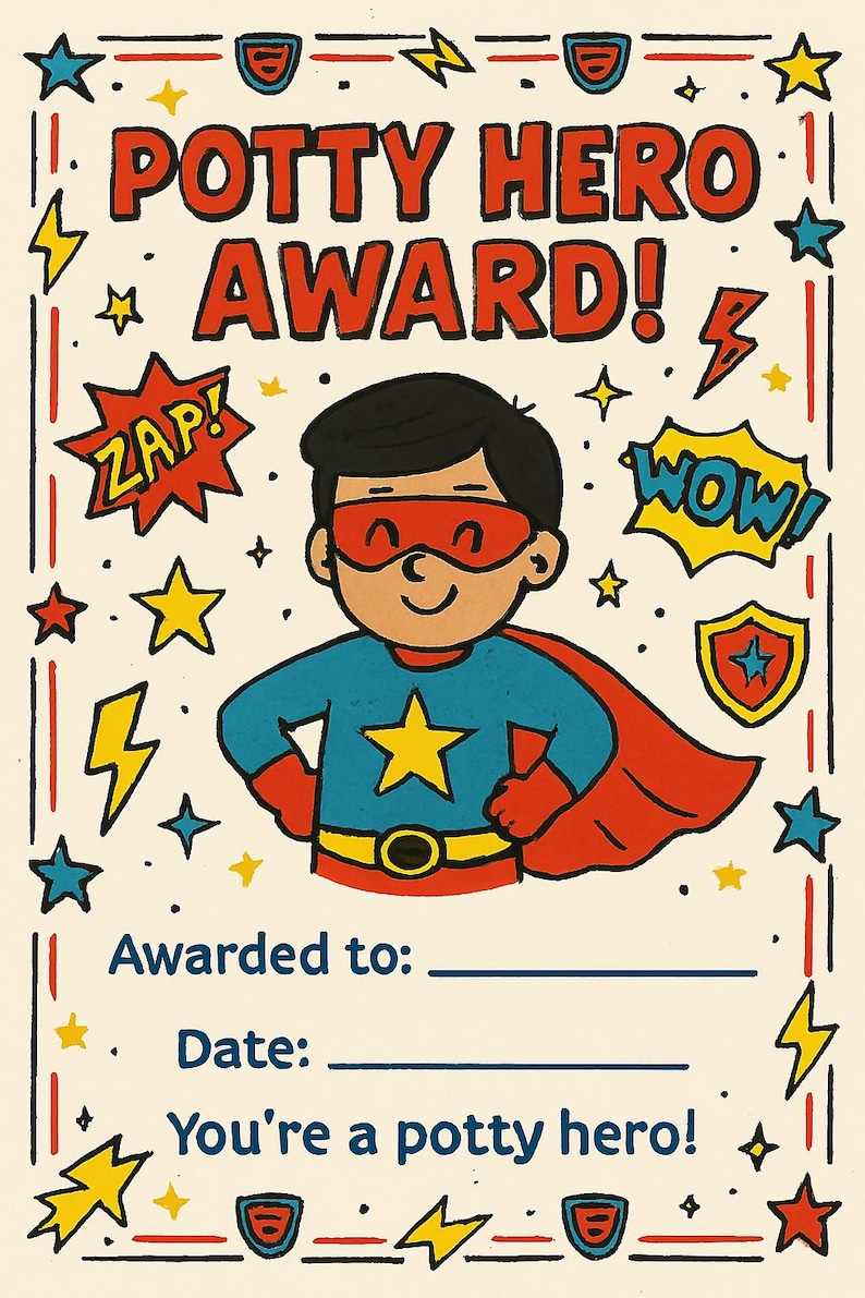 Superhero Potty Training Chart for Kids | Reward Stickers & Certificate ...