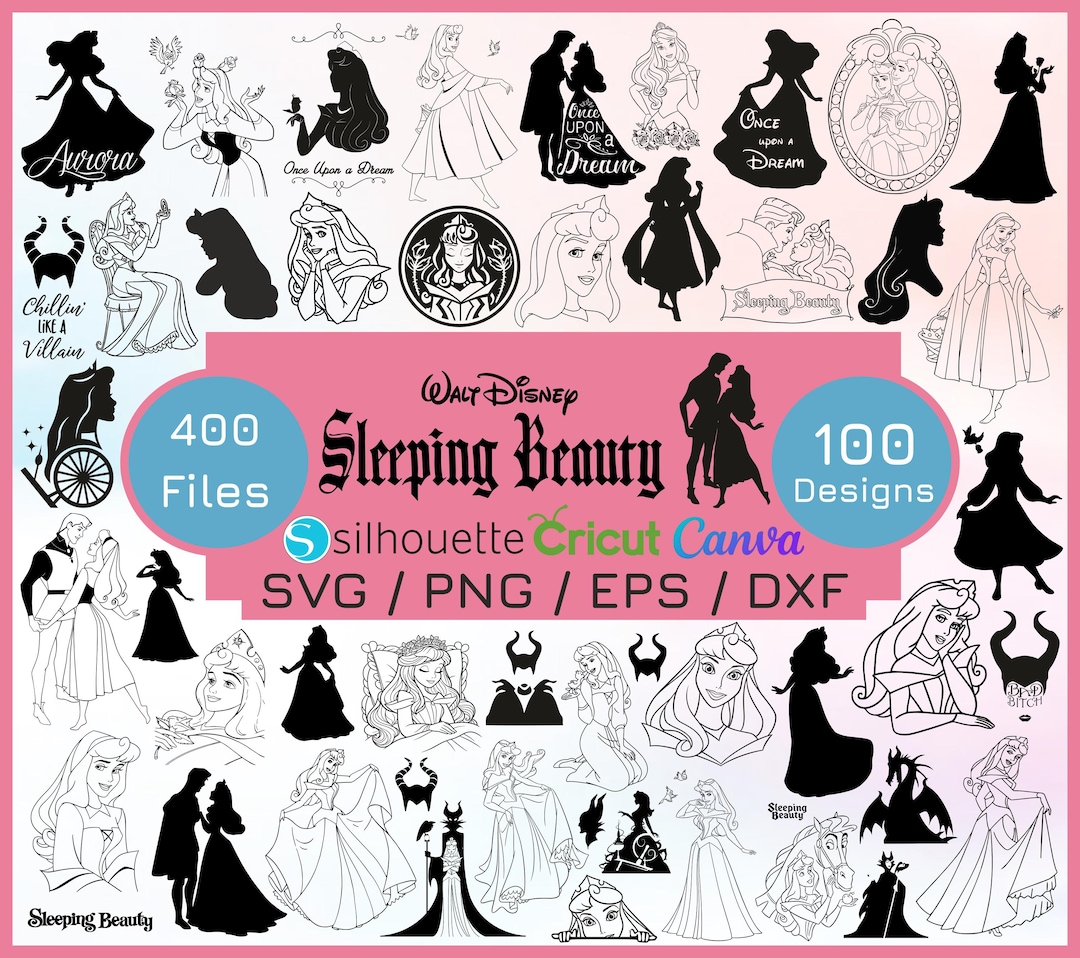 Sleeping Beauty Outline Silhouette Clipart, Digital Silhouette, Aurora ...