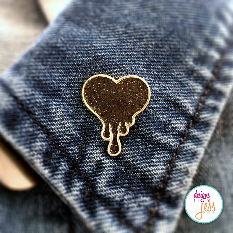 Black Glitter Bleeding Heart Enamel Pin - Gold or Silver Metal ...