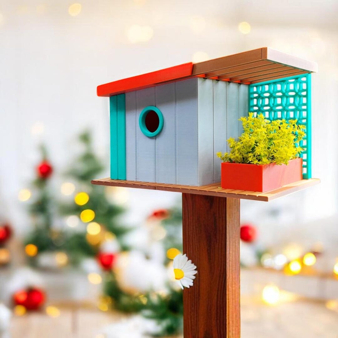 Modern Birdhouse Mid Century Outdoor Decor Minimalist Garden Habitat ...