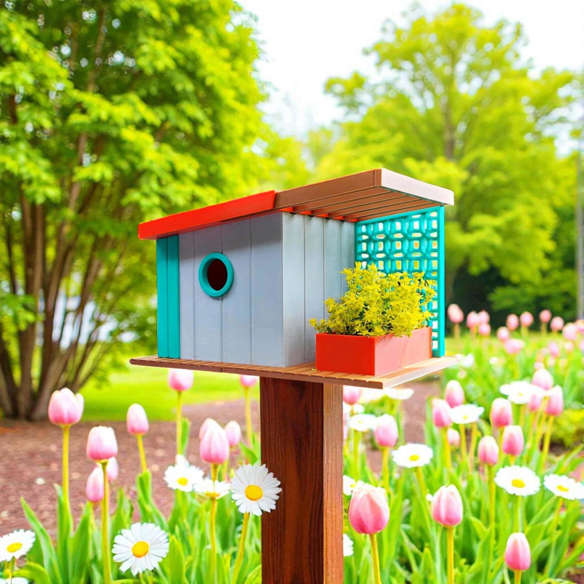 Modern Birdhouse Mid Century Outdoor Decor Minimalist Garden Habitat ...