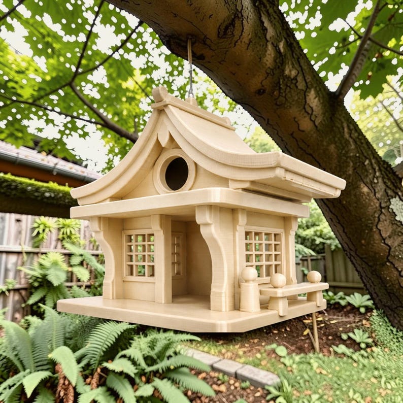 Japanese Birdhouse Zen Garden Style Hanging Bird Feeder Dojo Inspired ...