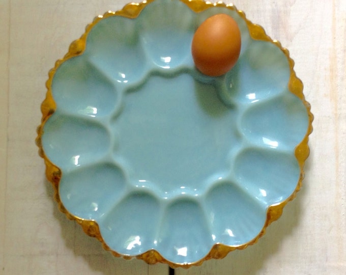 Egg Plate Deviled Egg Plate Blue Milk Glass Aqua Blue Milk Glass Robins ...
