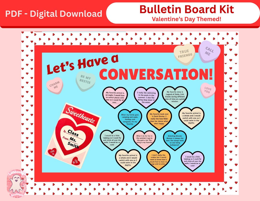 Let's Have a Conversation Valentine's Day Bulletin Board Kit Editable ...