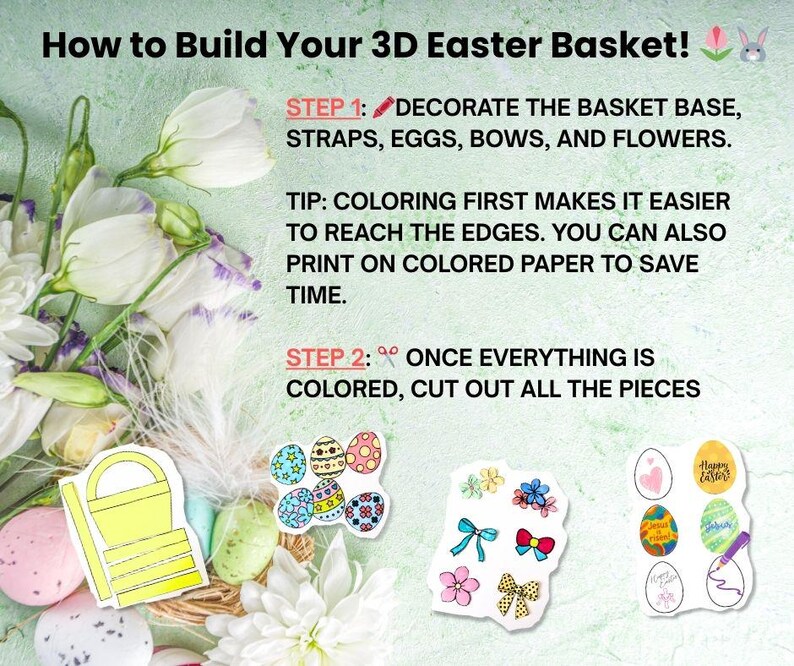 3D Easter Basket Craft Kit | Printable Color and Cut Activity for Kids ...