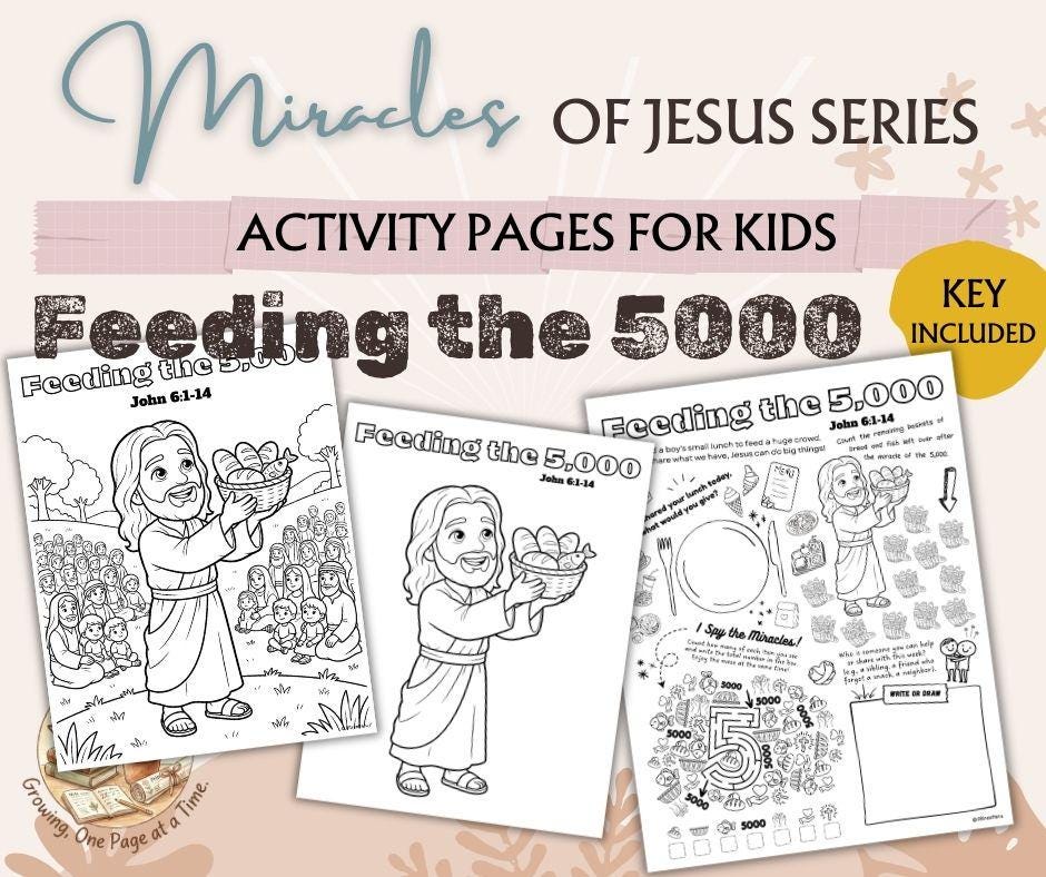 Feeding the 5000 Bible Activity Sheet | Jesus' Miracle Worksheet ...