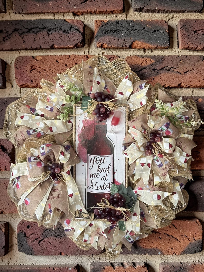 Merlot Wine Theme Wreath, Grapes and Wine Glasses Door Decor - Etsy