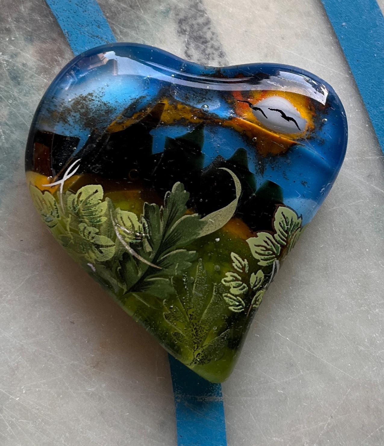 MEADOW 1 - Brightly Colored HEART Fused Glass Magnet-pocket Hug - Etsy