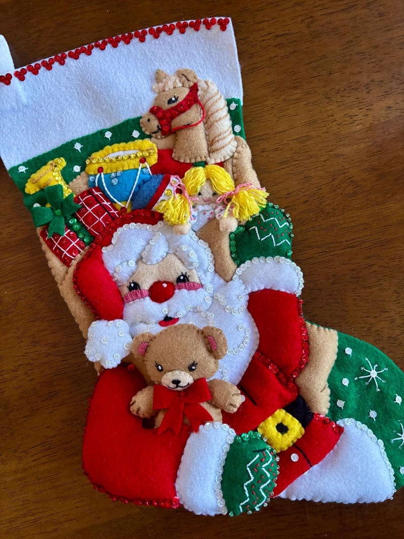 Handmade Bucilla Felt Christmas Stocking: Santa and Toys Vintage Kit - Etsy