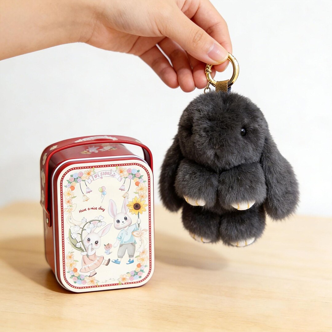 Easter Cute Bunny Plush Keychain in Iron Box, Bunny in Tin Box, Bunny ...