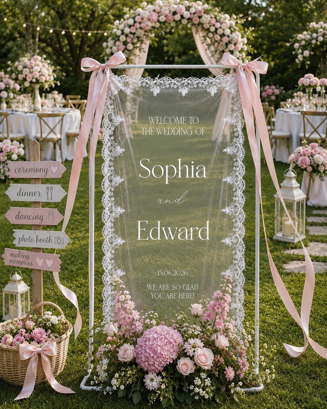 Custom Lace Wedding Welcome Sign, Romantic Fabric Banner, Personalized ...