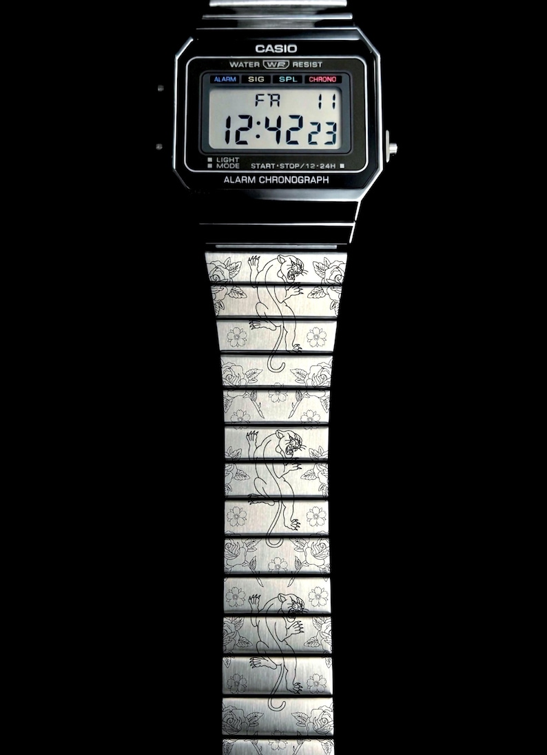 Custom Casio A700W-1A Traditional Tattoo Panther Design Engraved Watch ...