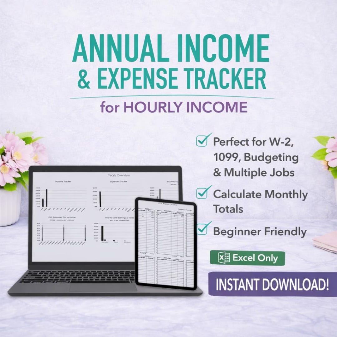 Annual Paycheck Budget Spreadsheet Excel Template for W2, 1099 & All ...