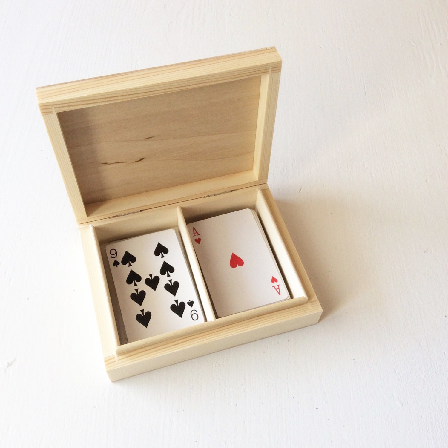 Wooden Box for Playing Cards 2 Compartments Box Wooden Case - Etsy