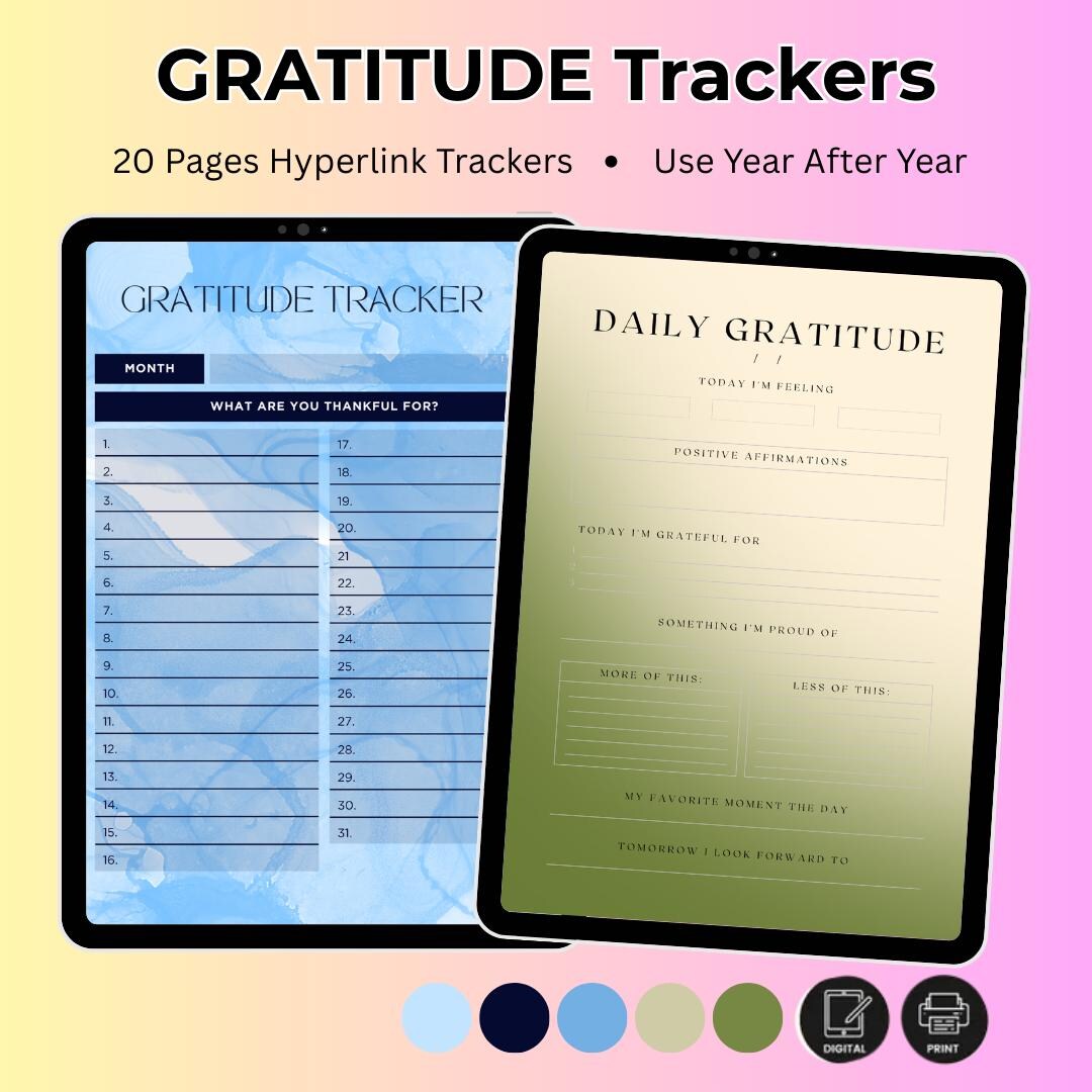 Gratitude Journal Printable, Daily Tracker, Mindfulness Log, Self Care ...