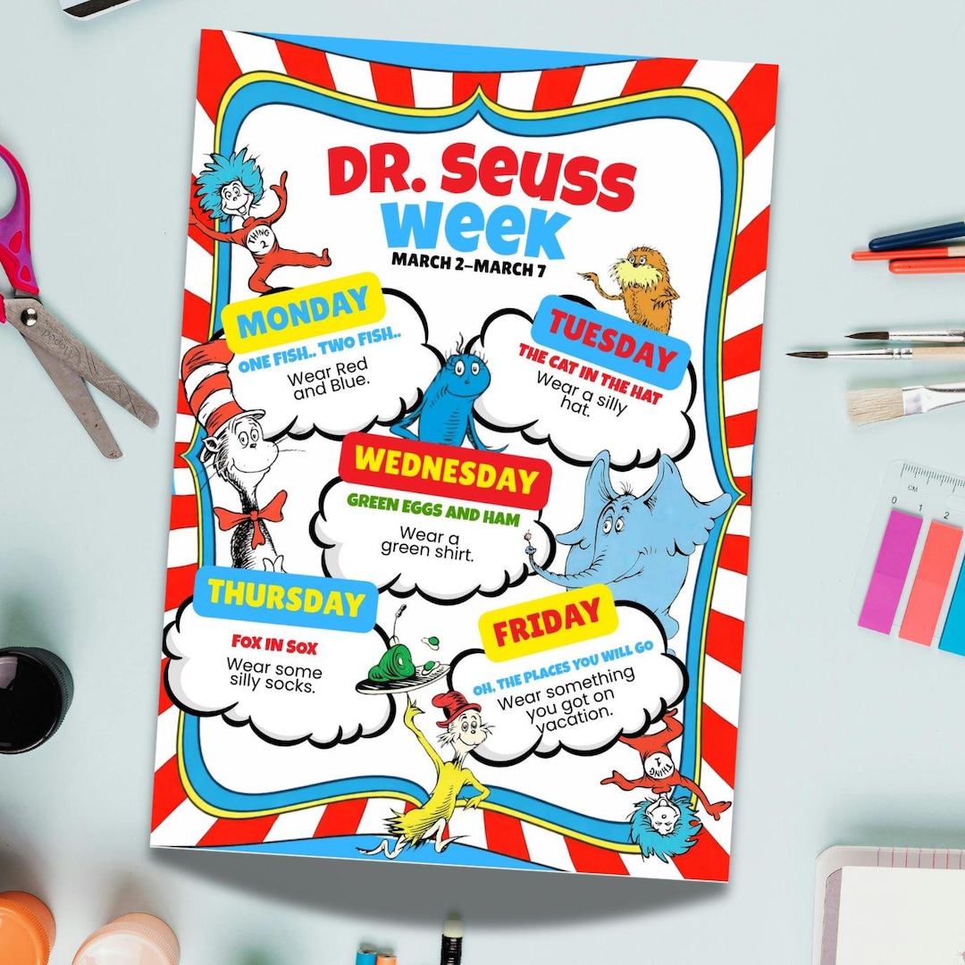 Editable Read Across America/ Dr. Seuss Spirit Week Template Flyer - Etsy