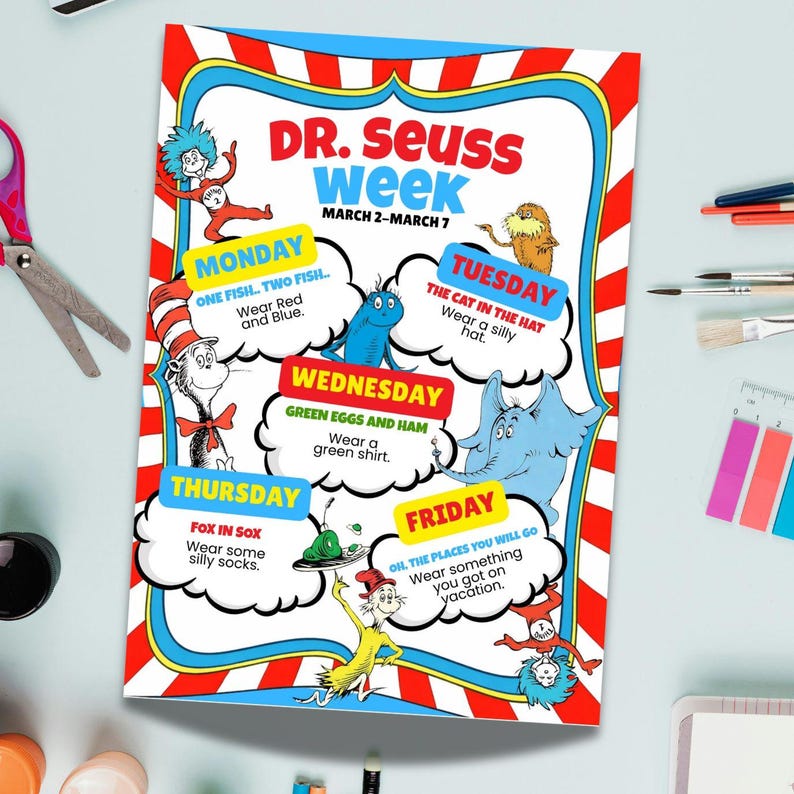 Editable Read Across America/ Dr. Seuss Spirit Week Template Flyer - Etsy
