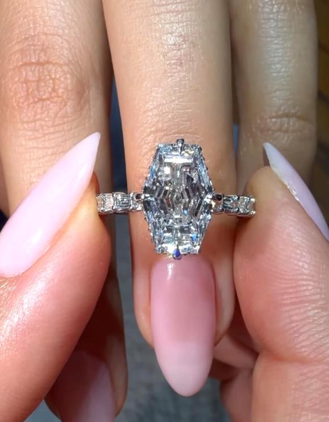 Unique Engagement Ring Bridal Wedding Ring Elongated Lozenge Diamond ...