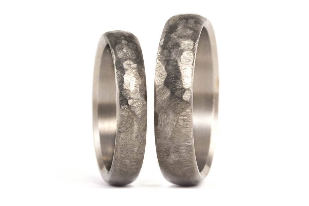 Hammered Titanium Wedding Ring Set. Matte Titanium Matching Wedding ...