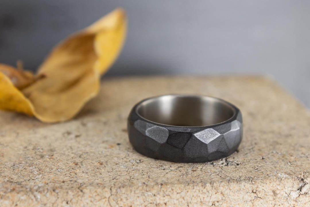 Titanium and Graphite Ring. Hammered Wedding Band. Matte Graphite and ...