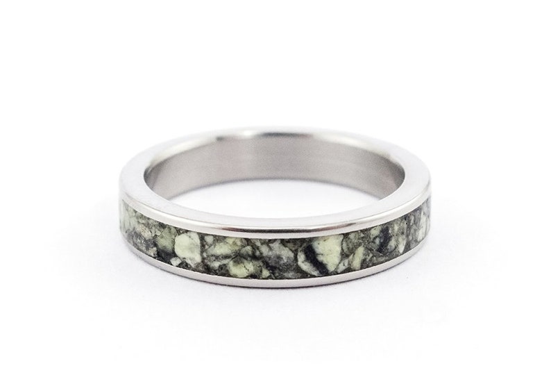 Titanium Ring With Serpentine Semi Precious Stone. Flat Green | Etsy