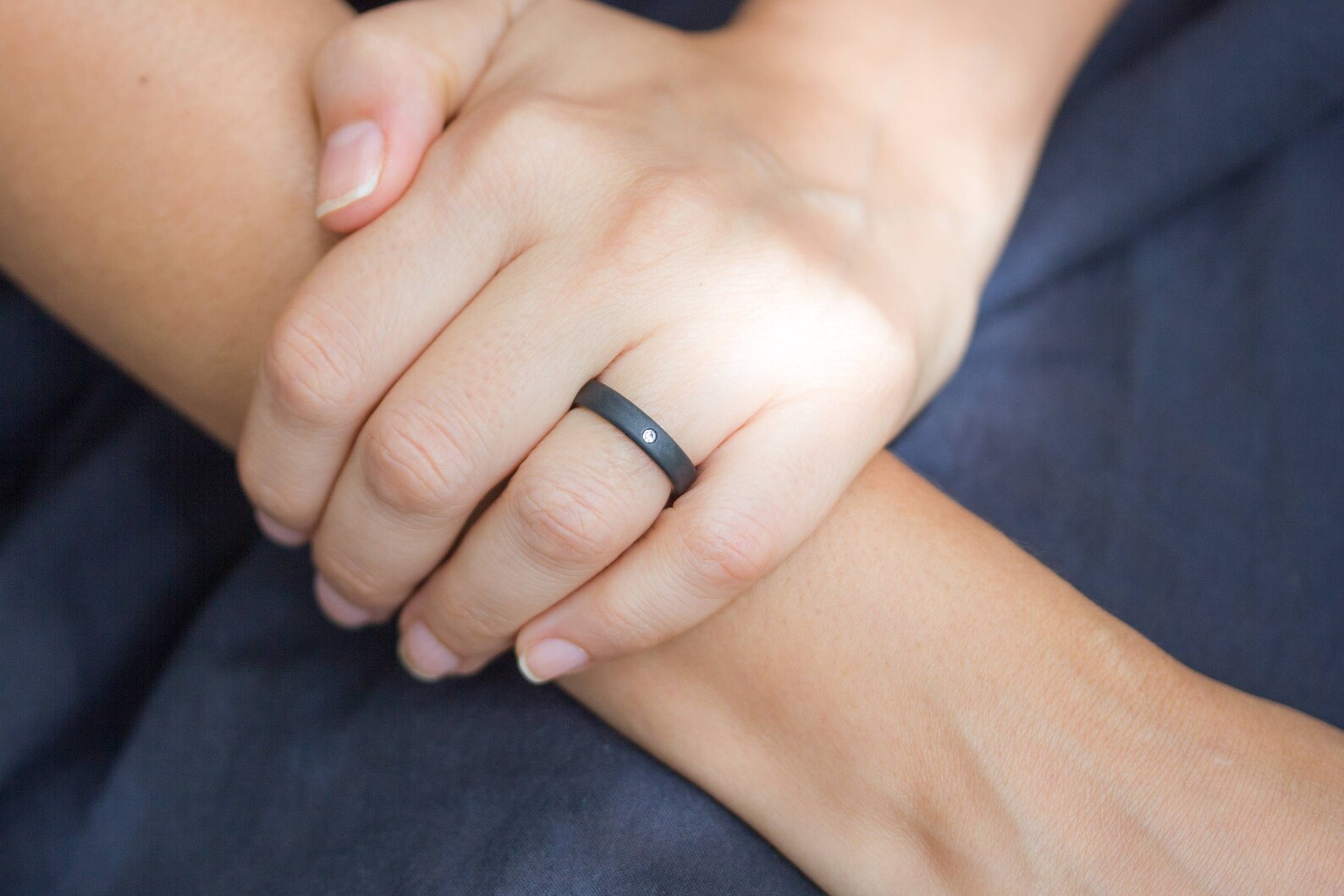 Titanium and graphite ring for her with Swarovski crystal. | Etsy