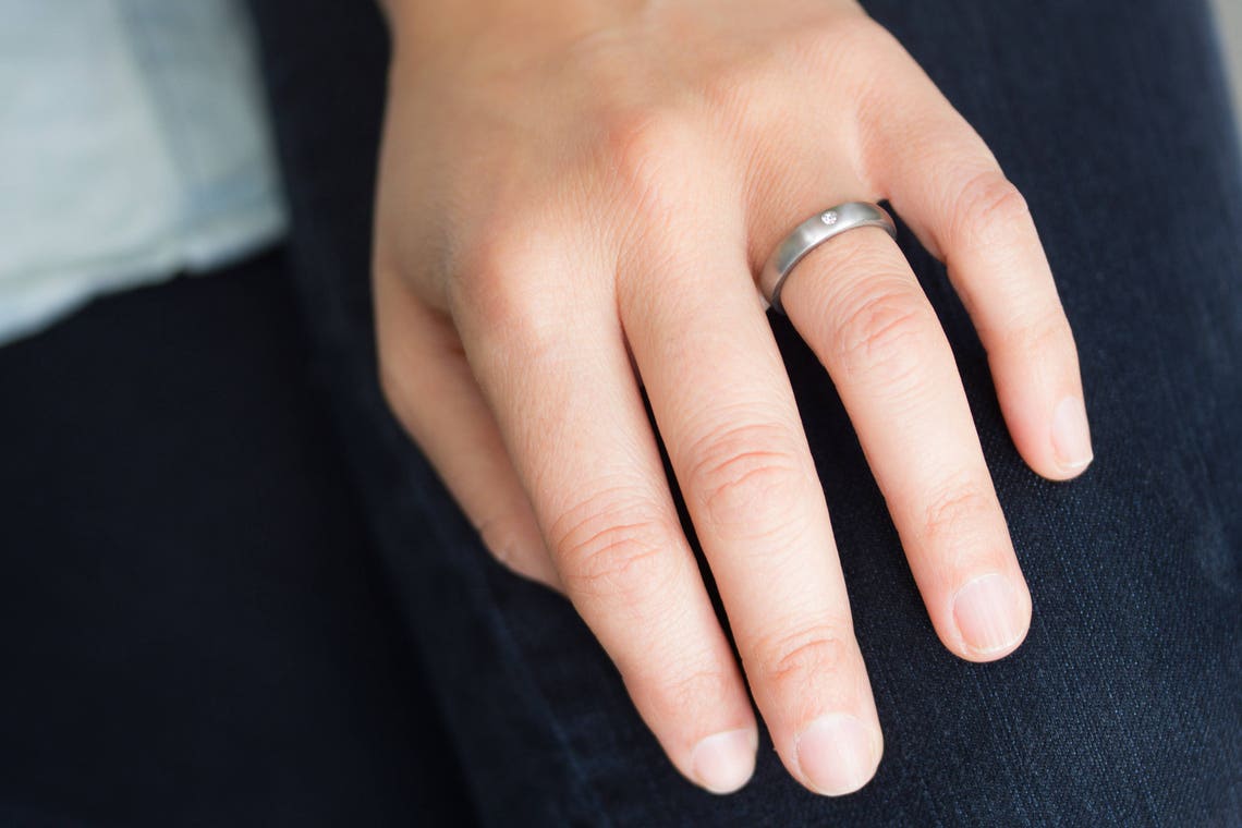 Matte Titanium Ring for Her. Round Women Wedding Ring With Swarovski ...