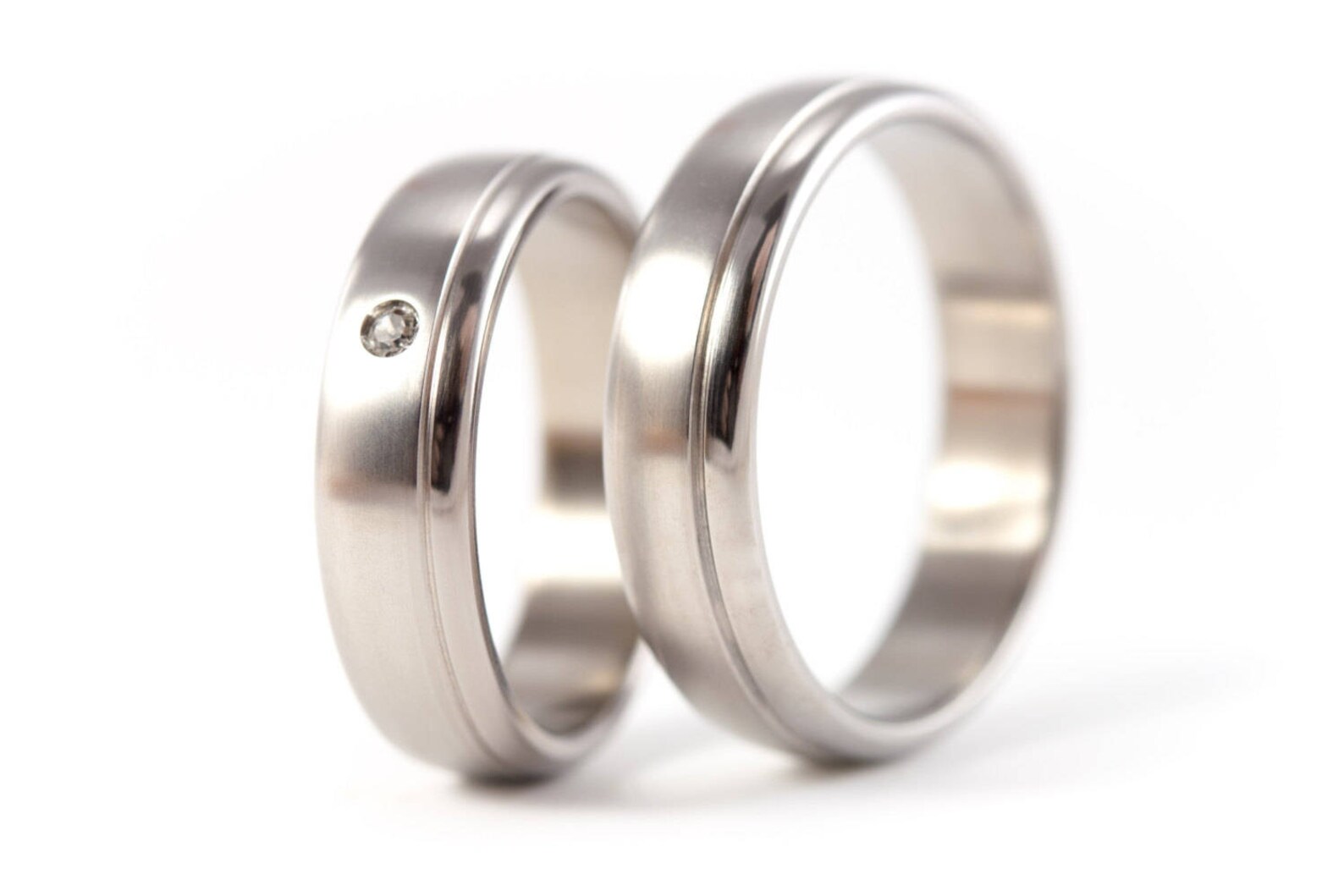 Brushed and Polished Titanium Wedding Ring Set. Round Titanium - Etsy