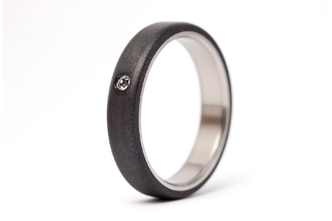 Titanium and Graphite Ring for Her With Swarovski Crystal. Flat Dark ...