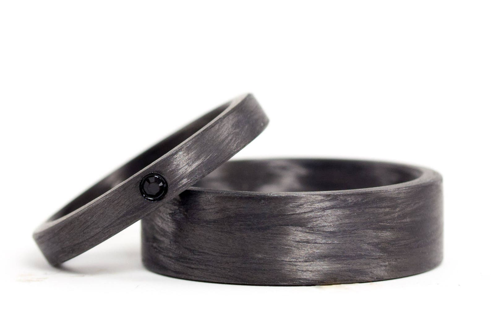 Matte Carbon Fiber Wedding Ring Set. Black Matching Wedding | Etsy