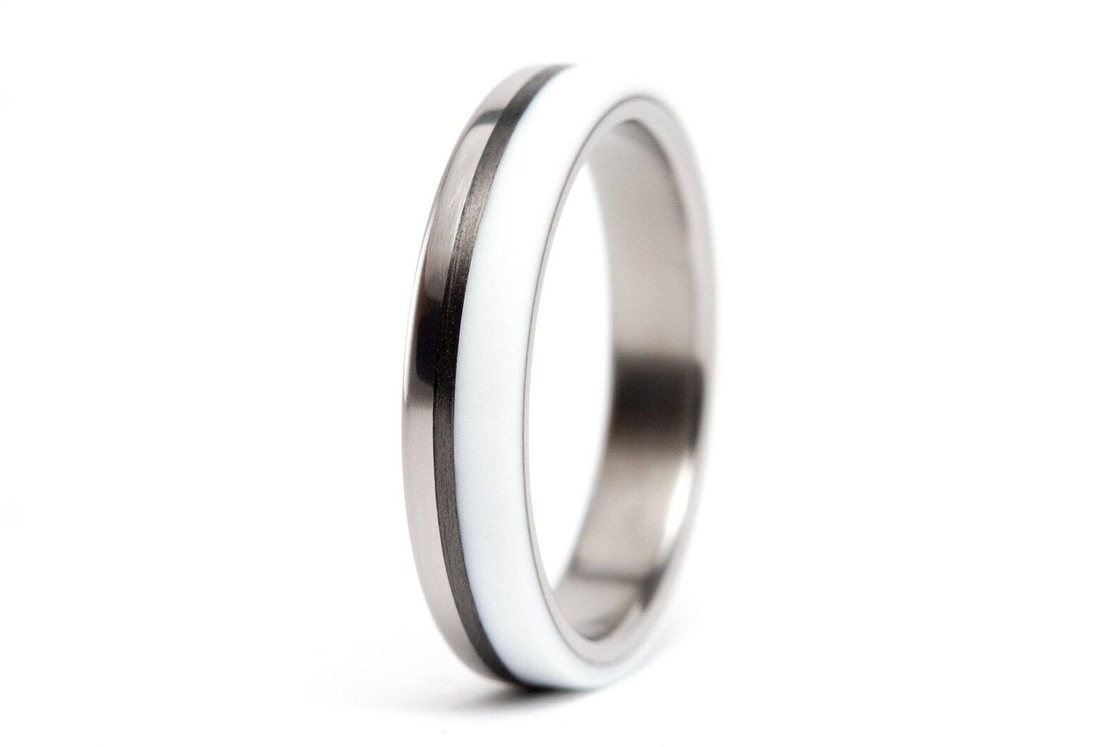 Polished Titanium White Corian and Carbon Fiber Ring for Her. | Etsy