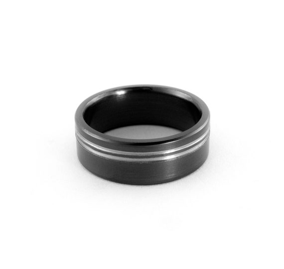 Black zirconium wedding band. Zirconium men s ring. Alternative polished wedding ring. Black flat engagement band 01200 8N Etsy