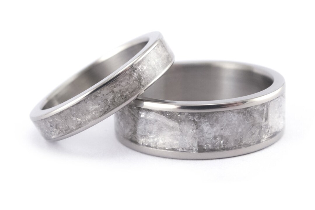 Titanium Wedding Ring Set With Mica Mineral. Flat Polished Matching ...