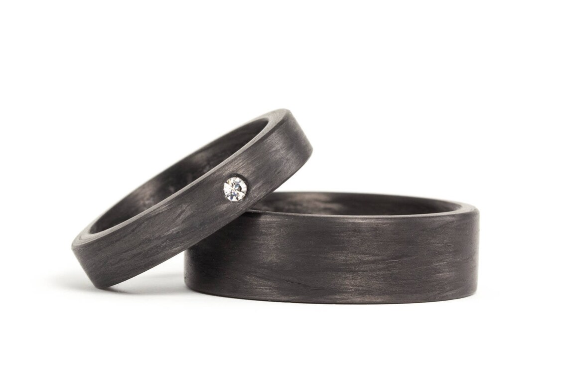 Matte Carbon Fiber Wedding Ring Set. Black Matching Wedding - Etsy