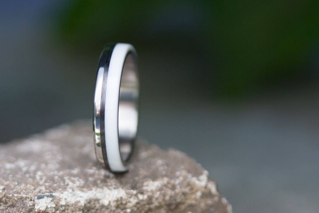 Polished Titanium White Corian Carbon Fiber Ring, Women's Wedding Band ...
