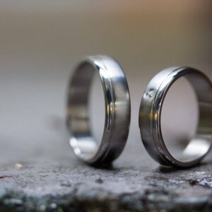 Brushed and Polished Titanium Wedding Ring Set. Round Titanium - Etsy
