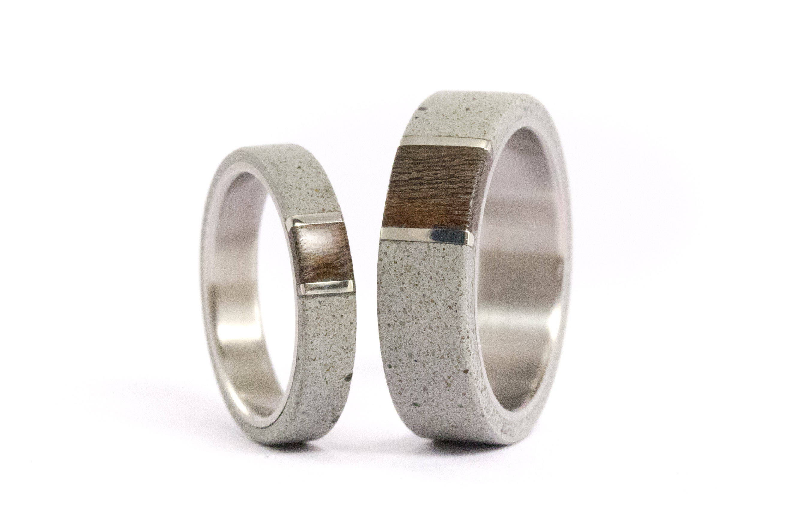 Titanium and gray concrete wedding ring set with wood and | Etsy