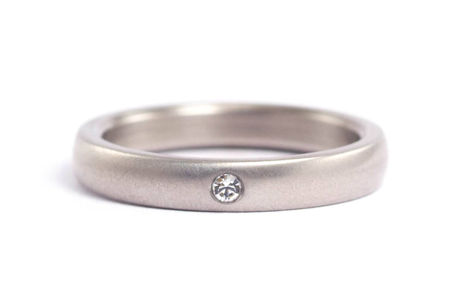 Matte Titanium Ring for Her. Round Women Wedding Ring With Swarovski ...