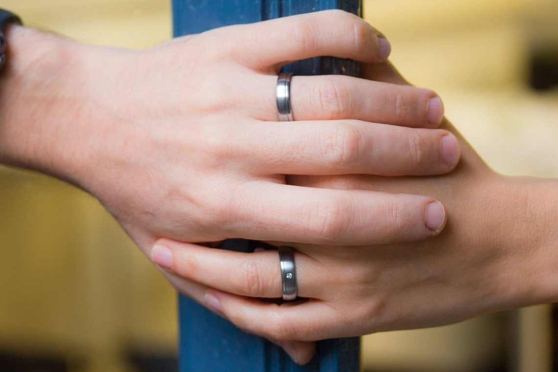 Brushed and Polished Titanium Wedding Ring Set. Round Titanium - Etsy