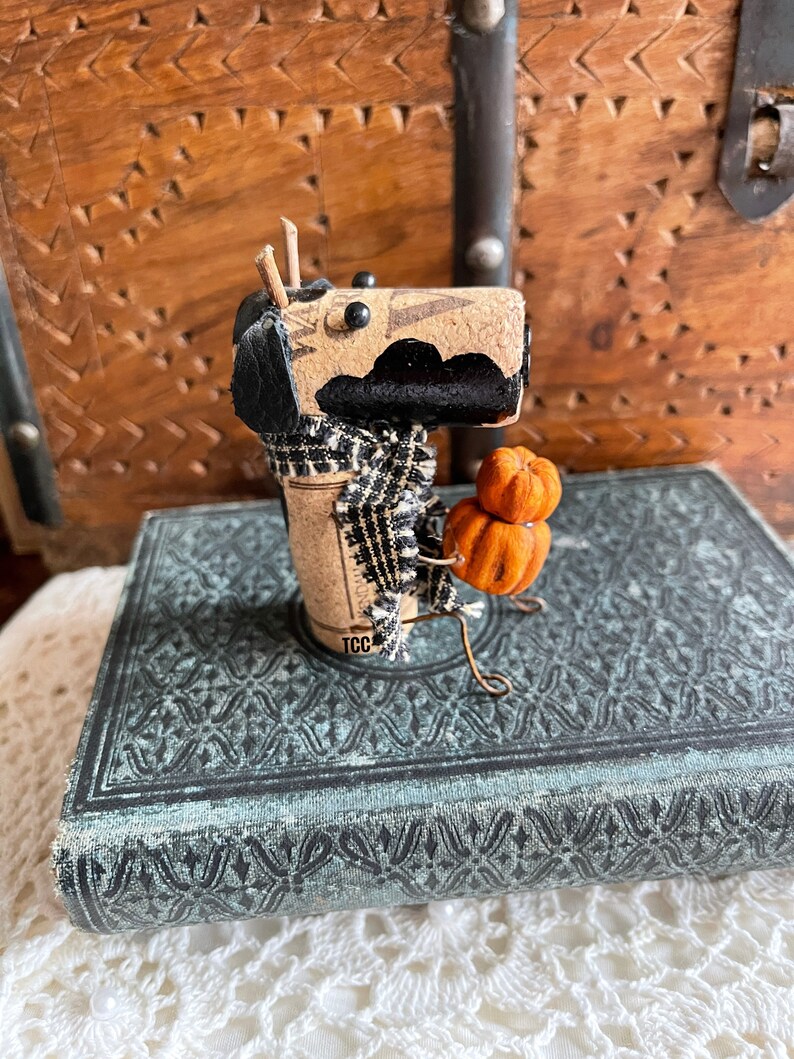 Wine Cork Cow, Cork Shelf Sitter With Pumpkins, Fall Cow, Cow Wine Cork ...