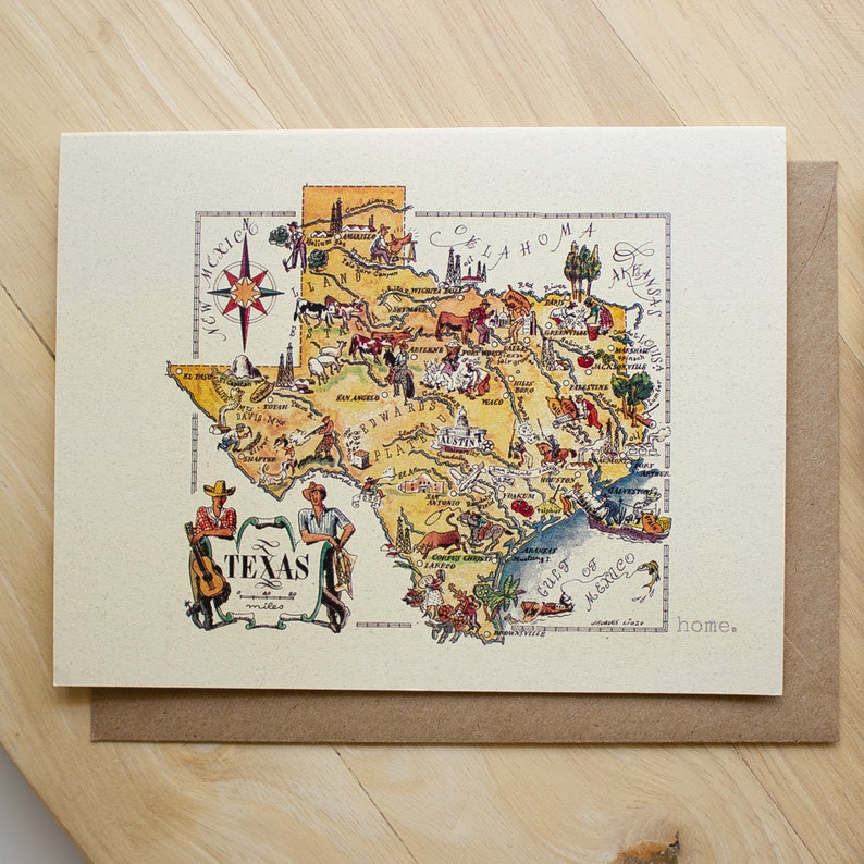Texas Greeting Card Funny Texas Map Notecard Cowboy | Etsy