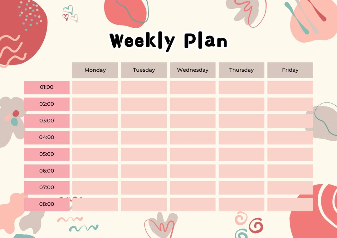 Minimal Pastel Student Weekly Planner, Hourly Schedule Template ...