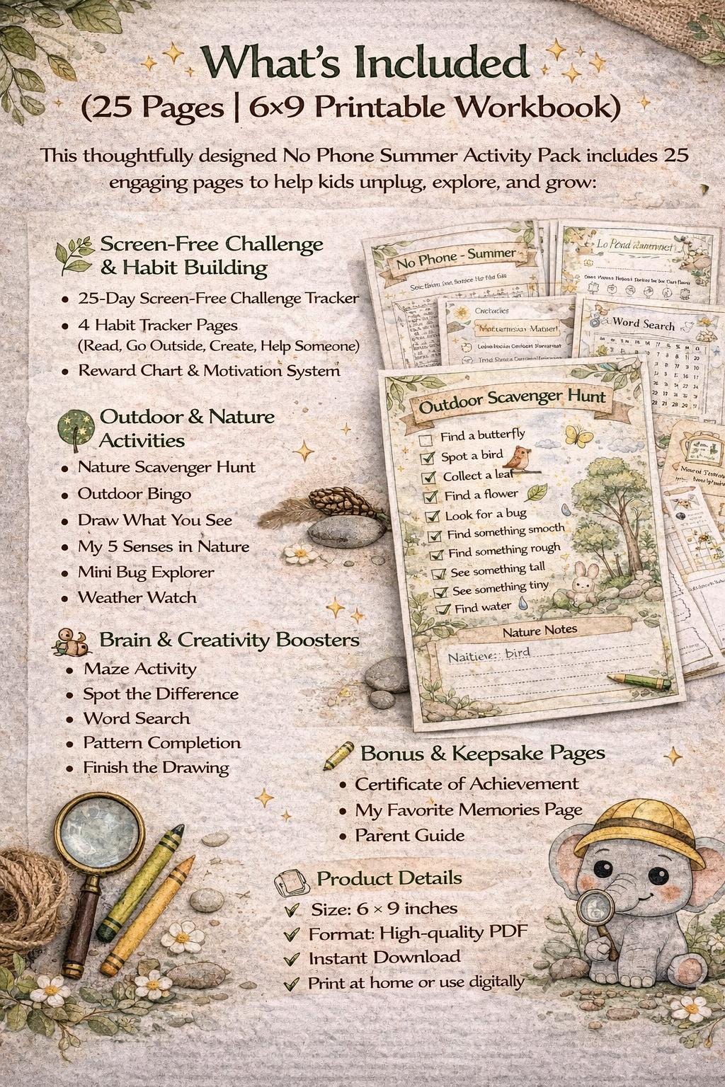 No Phone Summer Activity Pack | Screen-free Kids Workbook | Summer ...