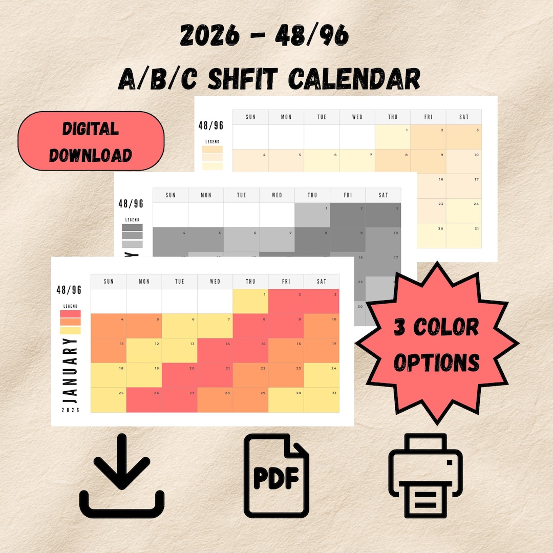 2026 Firefighter Shift Calendar | 48/96 Schedule | A B C Rotation ...