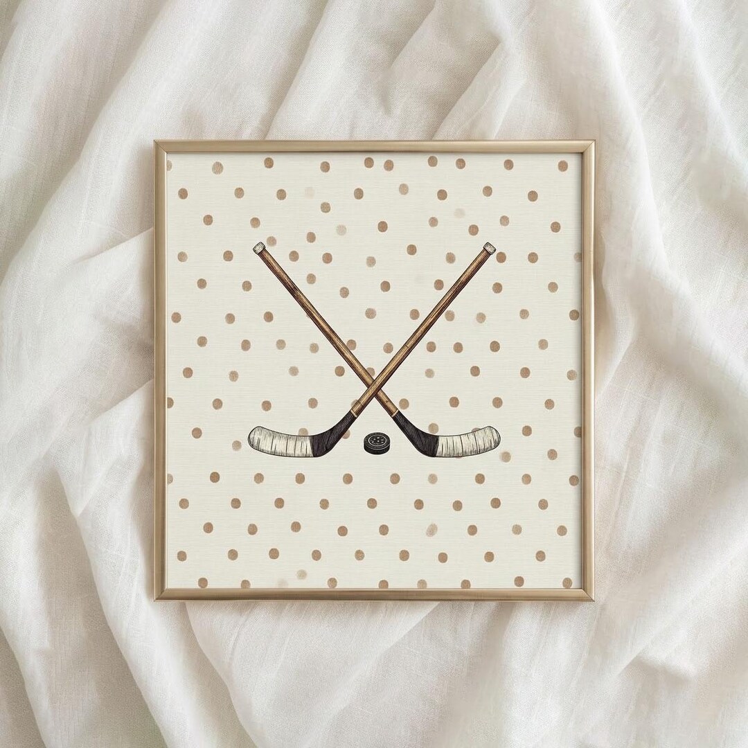 Vintage Crossed Hockey Sticks Sketch, Beige Polka Dot Illustration ...